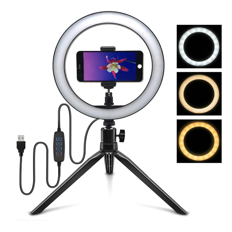 Iluminador Ring Light Led Mesa Pequena Tripé 8 Polegada 20cm | Shopee ...