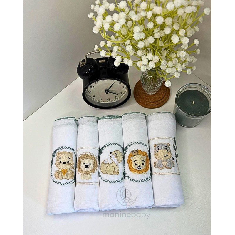 Kit Fralda de Pano Bordada para Bebê 100% Algodão Menina e Menino 5 ...