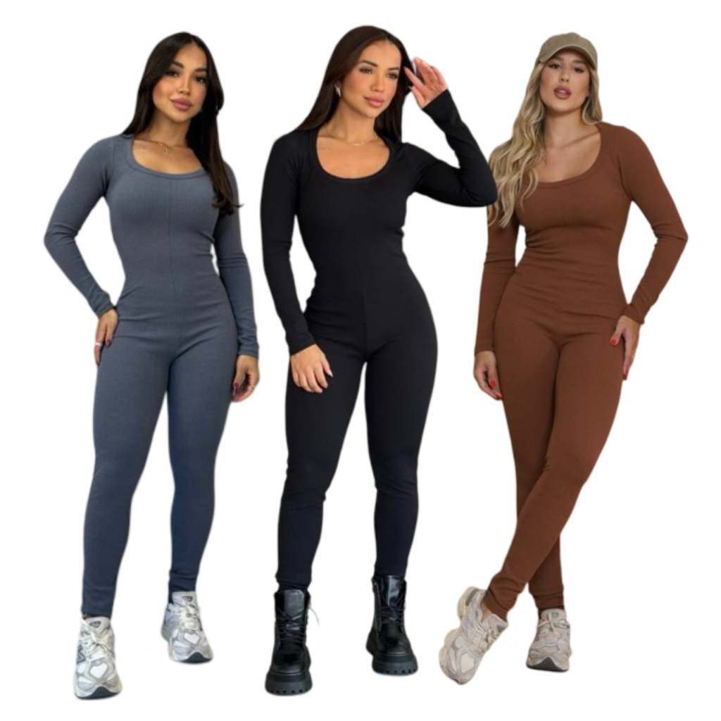 Macacão Manga Longa Virginia Canelado Legg Fitness Academia Premium ...