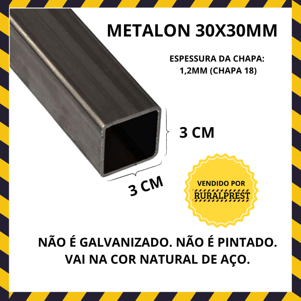 METALON 30X30 MM (3X3 CM) BARRA DE AÇO - ESPESSURA 1,2MM (CHAPA 18) - 2 ...