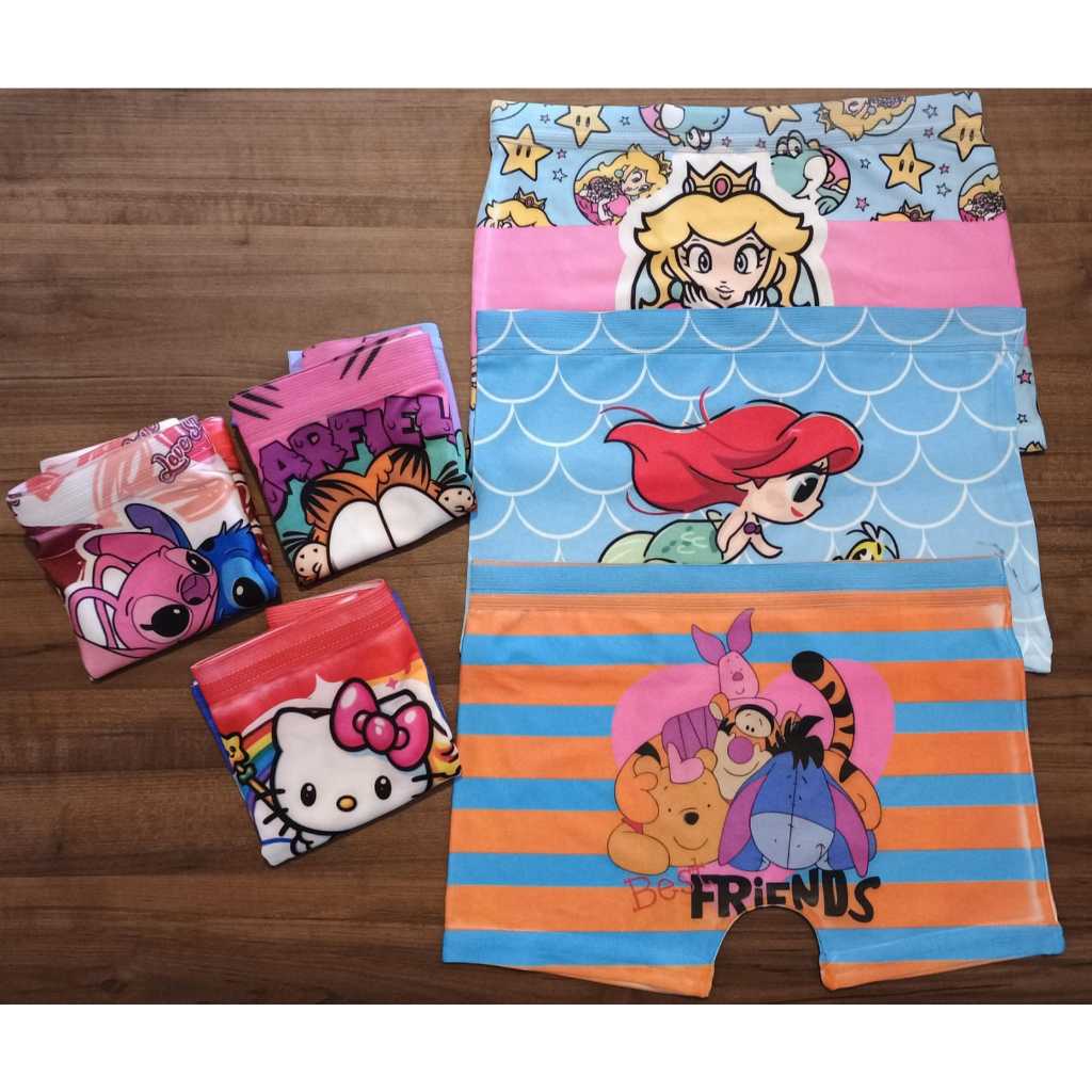 Kit 5 Calcinhas Short Infantil Feminina Sublimadas | Cueca Boxer Menina ...