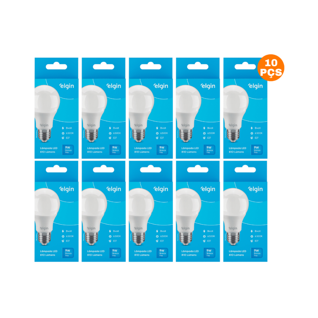 Kit 10 Lâmpadas Bulbo 9 ,12 ou 15w A60 Branco Frio E27 Bivolt Elgin | Shopee Brasil