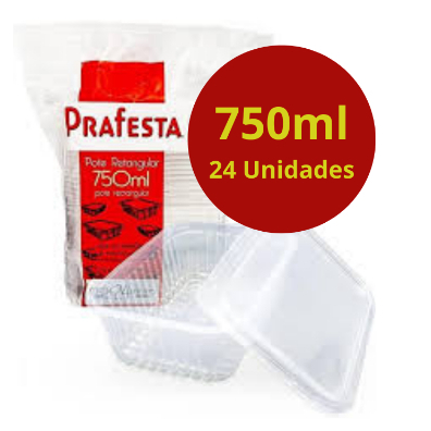 Pote Marmita Retangular Descartável com tampa 750 ml com 24 unidades Prafesta | Shopee Brasil