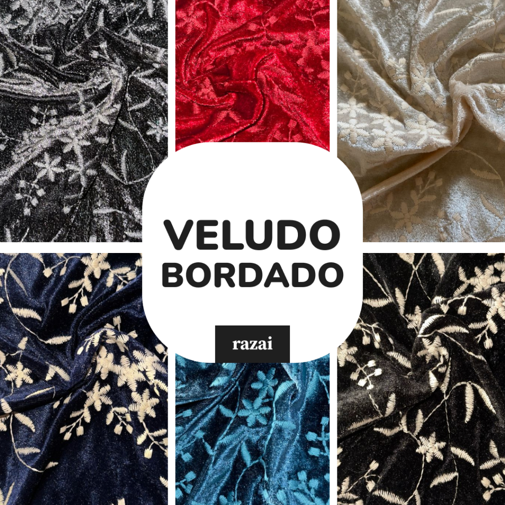 Tecido Veludo Bordado RAZAI - 1m por 1,30m - Tendência | Shopee Brasil