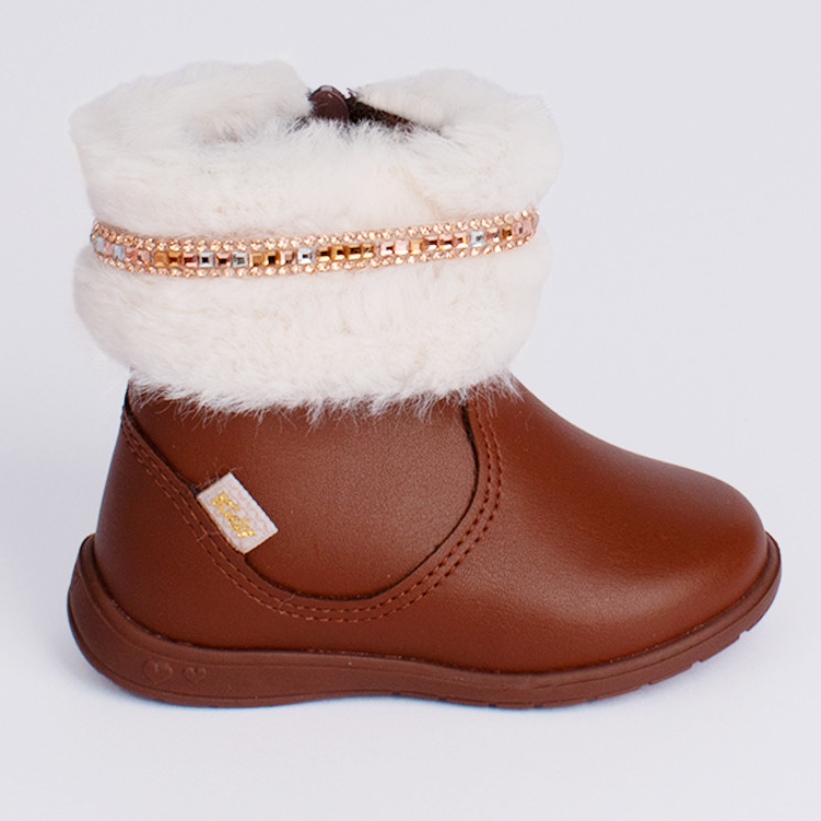 Bota Infantil Menina Kidy Soft Camel Com Pelinhos Delicada Strass ...