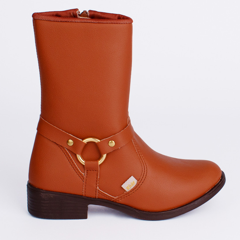 Bota Infantil Menina Kidy Montaria Canela Anatômica Elegante Cano Médio ...