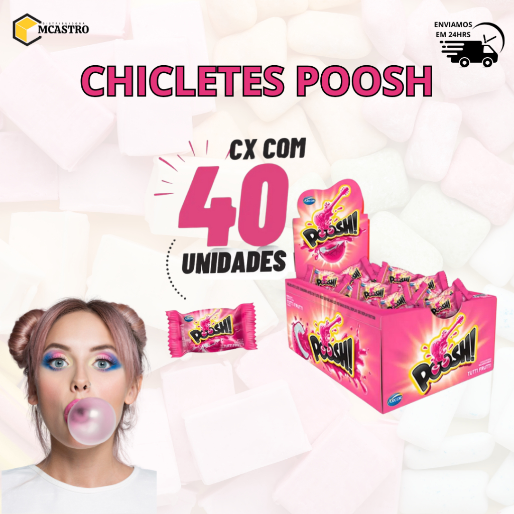 Kit Chicletes Poosh 200g Arcor - Caixa com 40 unids | Shopee Brasil