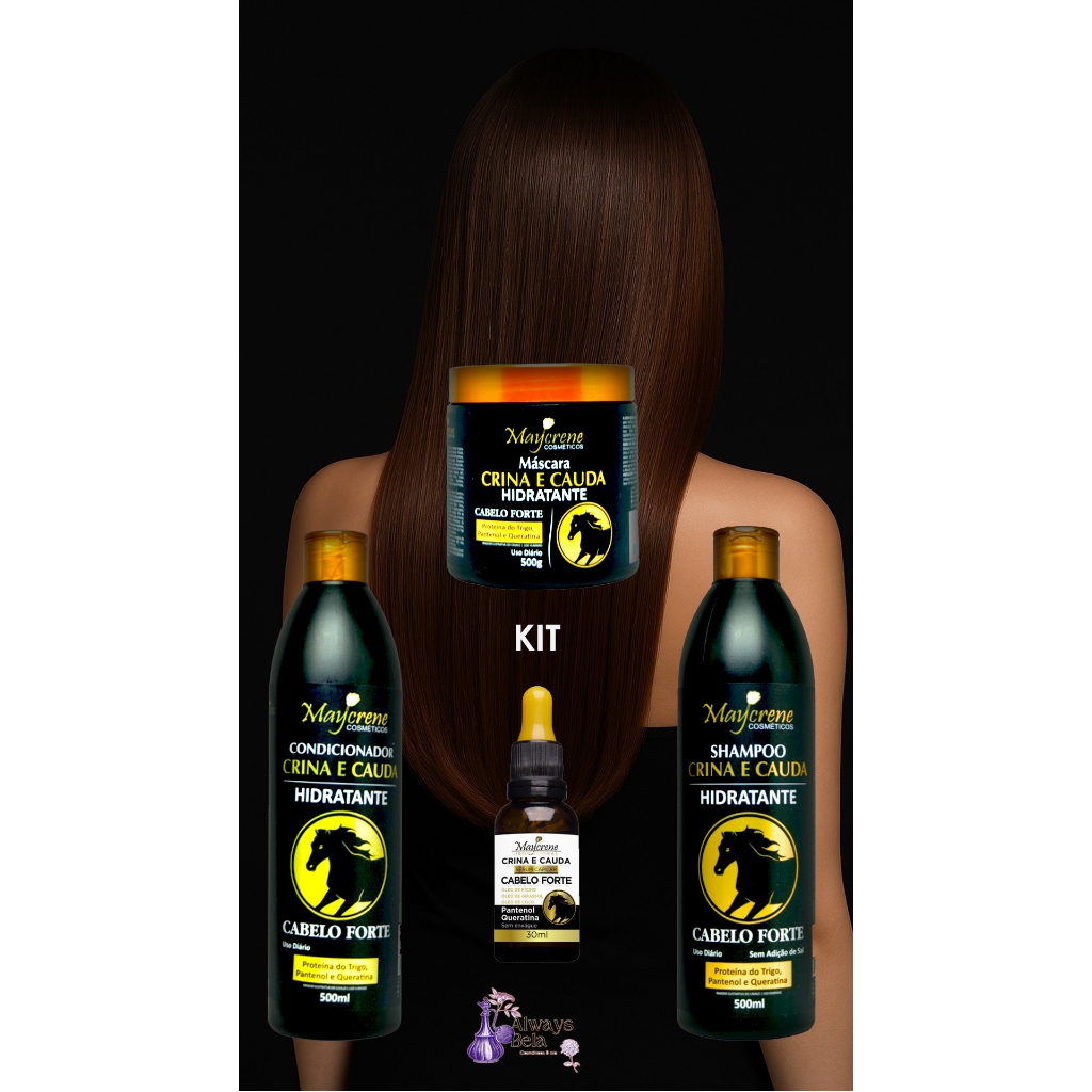 KIT COMPLETO CRINA E CAUDA CABELO FORTE SHAMPOO + CONDICIONADOR ...