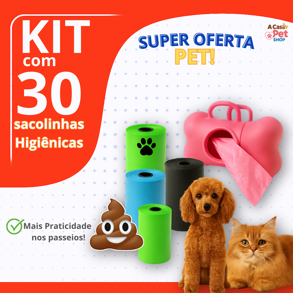 Kit Cata Caca Coco Sacolinha Higiênica Suporte Com 2 Refis (30 unidades ...