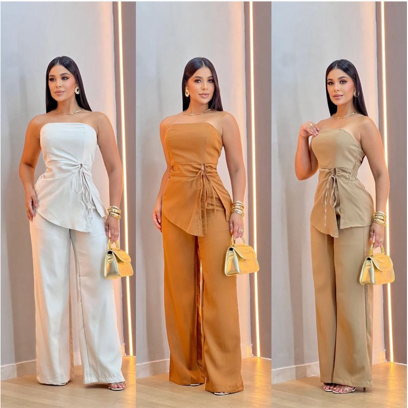 CONJUNTO FEMININO ALFAIATARIA – Calça Reta + Top Tomara que Caia com ...