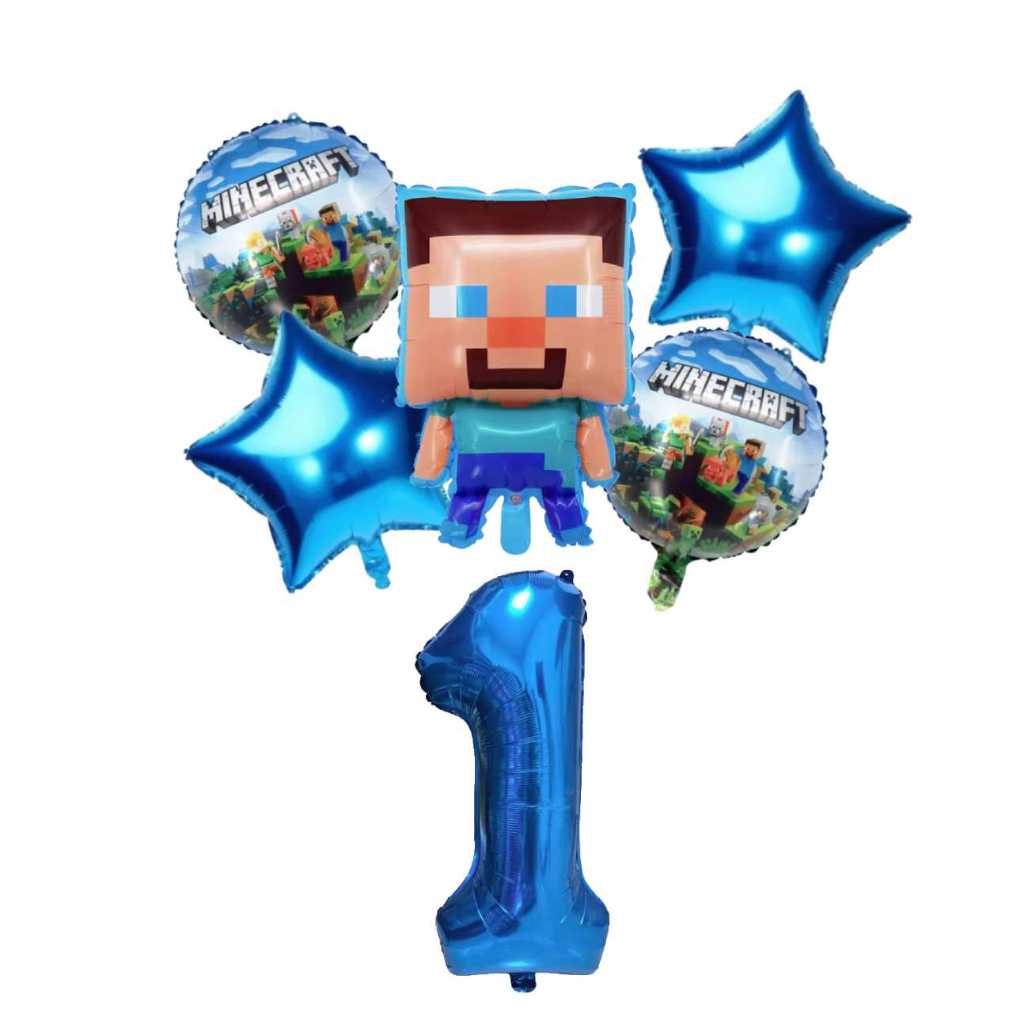 Kit 5/6/7 Balão Minecraft Steve Metalizado Decoração Aniversário ...