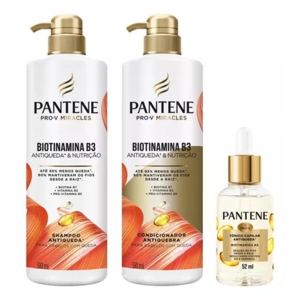 Kit Pantene Shampoo 510ml Condicionador 510ml Tônico 52ml Antiqueda ...