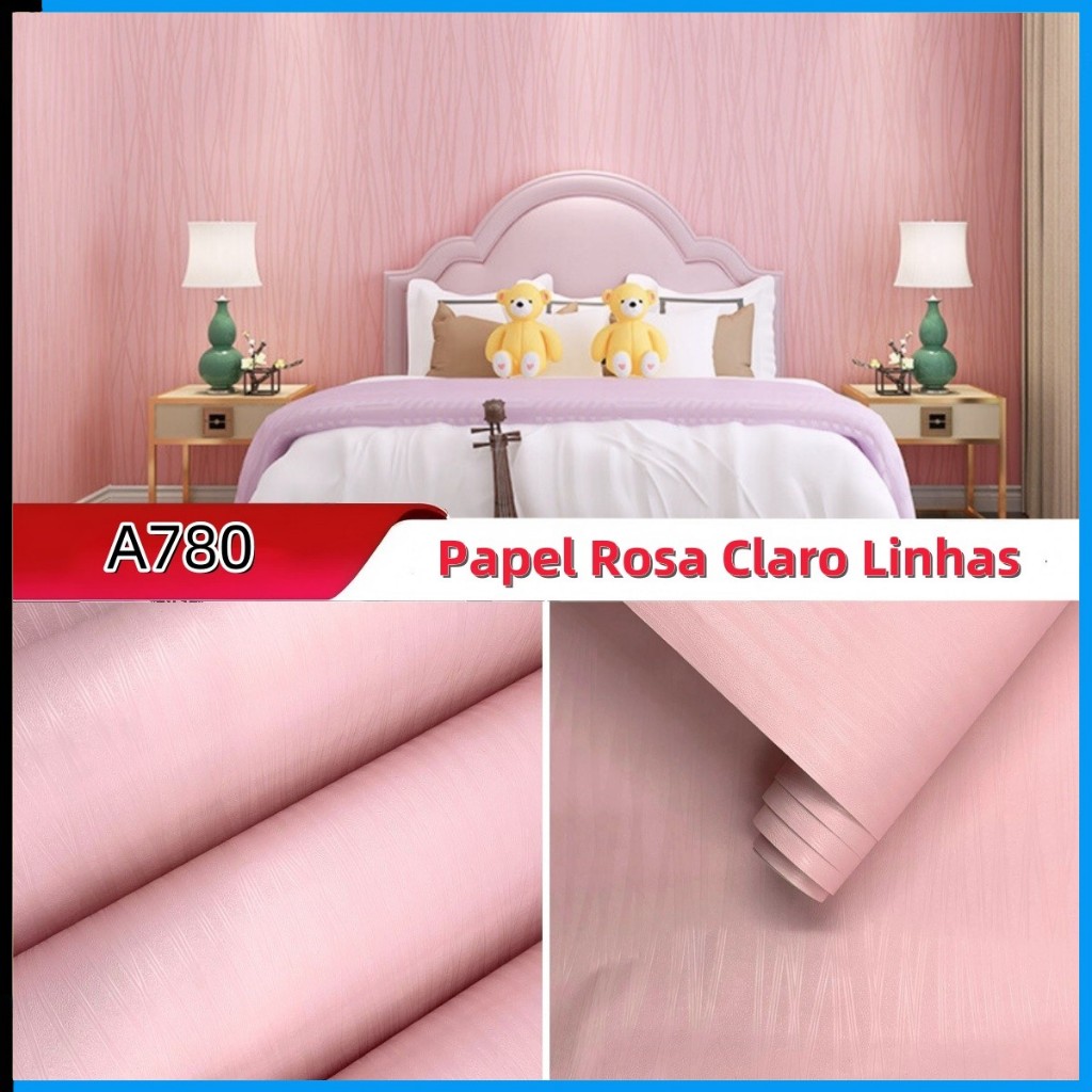 Kit de Papel de Parede Rosa Texturizado com Linhas Rosas para Quarto ...