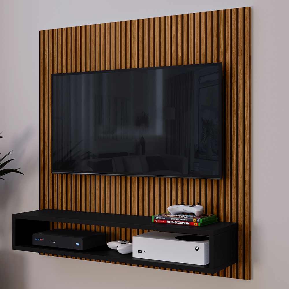 Painel Home Rack Suspenso Ripado Tv 32 Polegadas Prateleiras e Ncihos ...