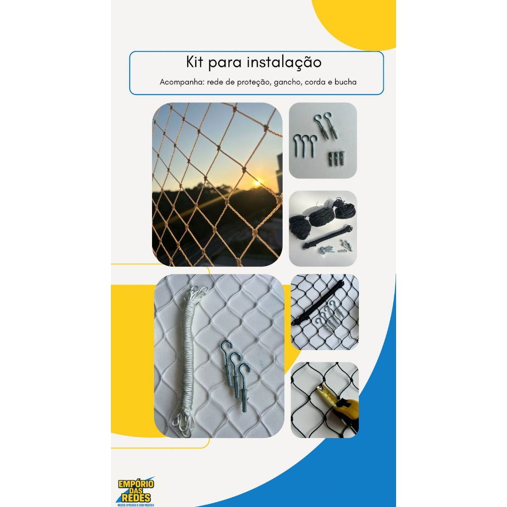 Kit redes de proteção com corda, bucha e gancho | Shopee Brasil