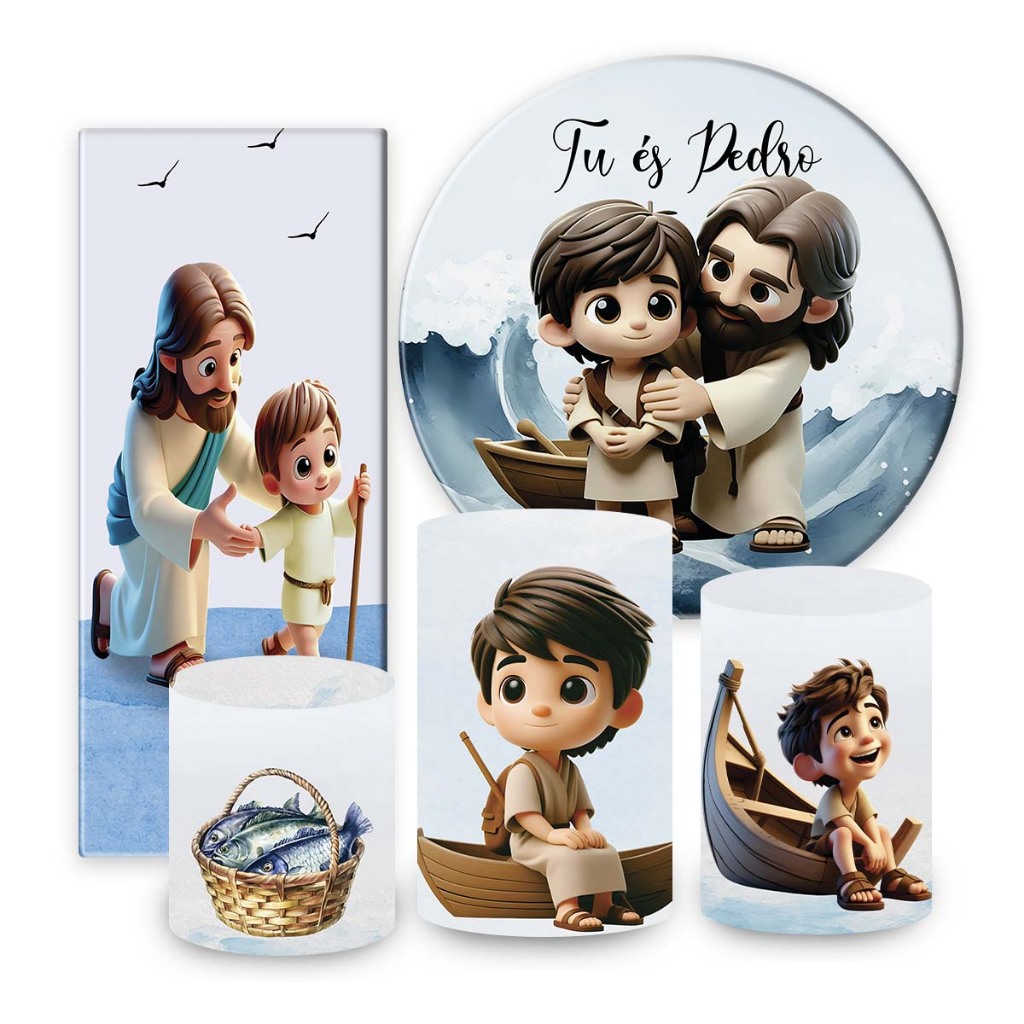 Kit Painel de festa Religioso Tu es Pedro, painel redondo, capa de cilindro e portal | Shopee Brasil