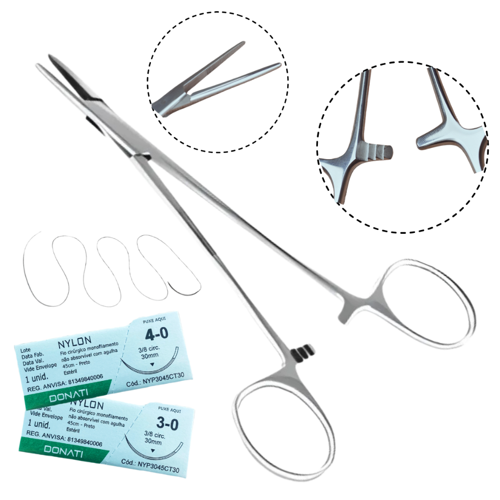 Porta Agulhas Mayo Hegar Fio Nylon Agulhado 3-0 ou 4-0 Dissecaçao ...