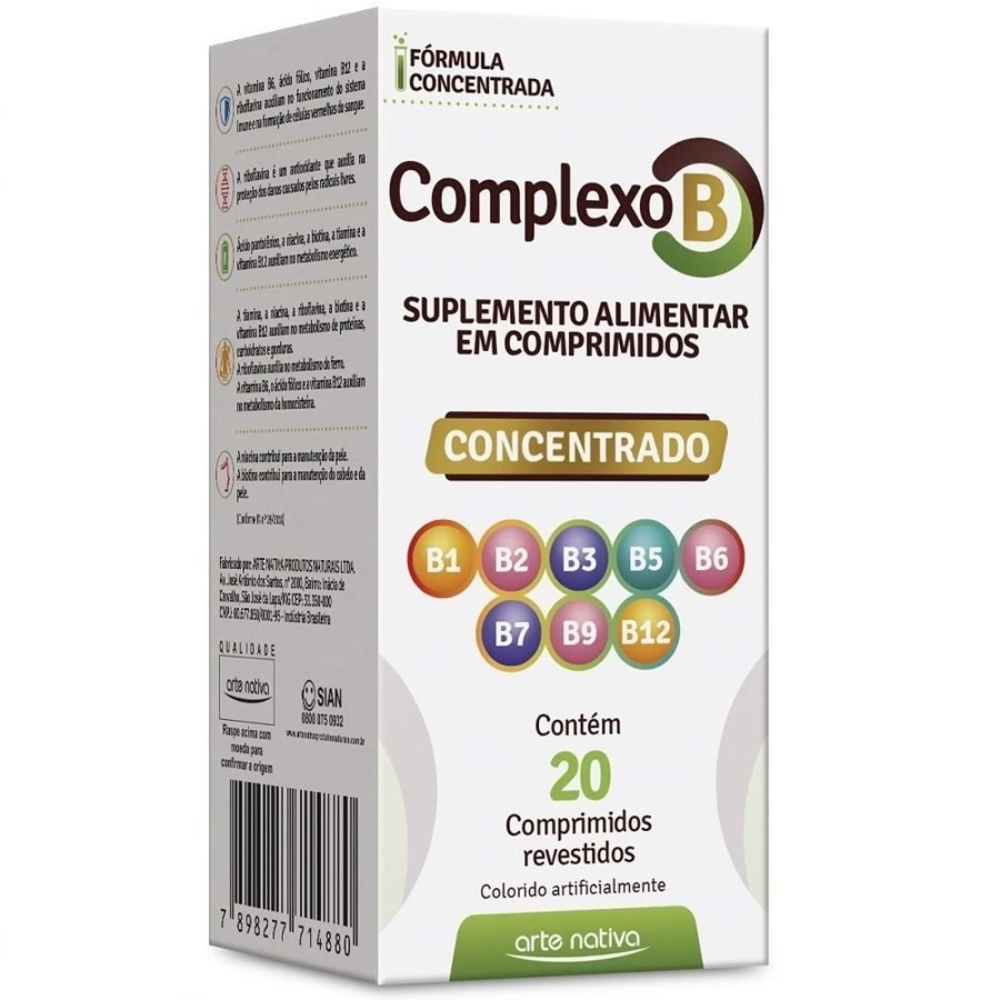 Complexo B Concentrado 20 Cpr - Vitaminas B1 B2 B3 B5 B6 B7 B9 B12 ...