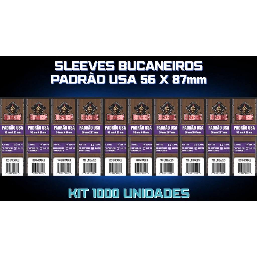 Kit 10 Pacotes Sleeves Bucaneiros Padrão USA (56x87mm) 1000 unidades ...