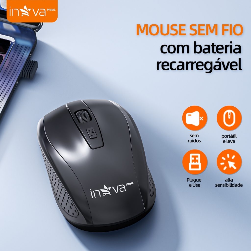INOVA Mouse Sem Fio Wireless Led Rgb 2,4GHz Bluetooth Interna ...
