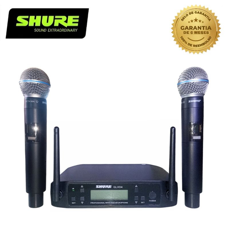Microfone Sem Fio Duplo Shure GLXD4 Beta 58a UHF Profissional | Shopee Brasil