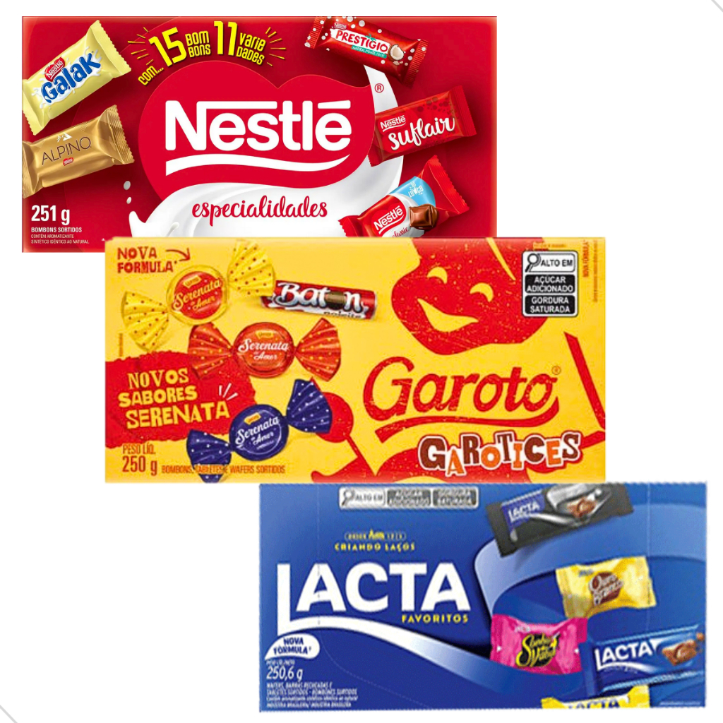 Caixa Bombom Lacta Nestle Garoto Kit 3 em 1 Presentear | Shopee Brasil