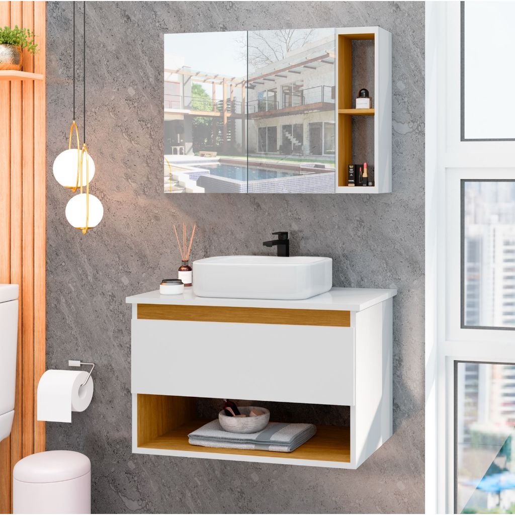 Conjunto Gabinete de Banheiro com Espelheira com Cuba Florence Cores ...