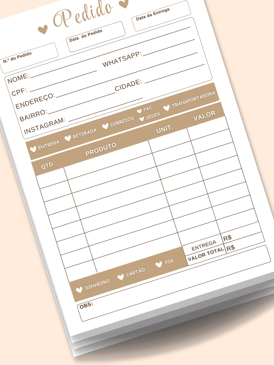 Bloco/Talão de Pedidos Recibo Nota Fiscal Romaneio A6 15x10 - 100 folhas - Bege | Shopee Brasil