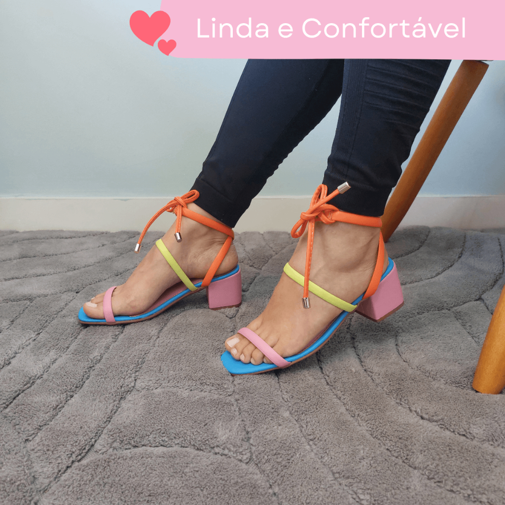 Sandalia sandaha feminina salto bloco amarração linda e confortável ...