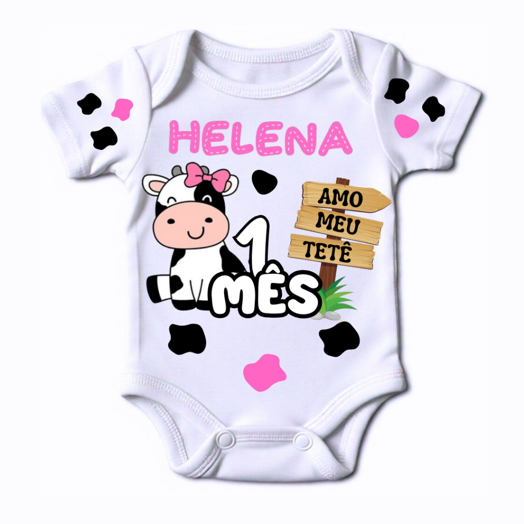 Body bebe mesversario personalizado com nome e mes tema vaquinha eu amo ...