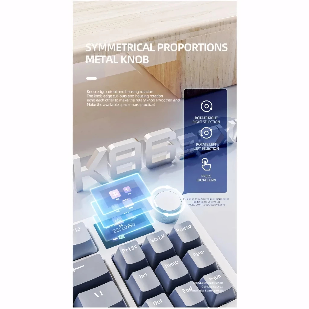 Teclado Mecânico Attack Shark K86 RGB, Com Tela, Sem Fio Bluetooth/2.4g TF, Hot-Swappable, USB ...