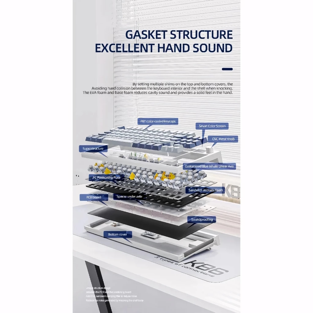 Teclado Mecânico Attack Shark K86 RGB, Com Tela, Sem Fio Bluetooth/2.4g TF, Hot-Swappable, USB ...