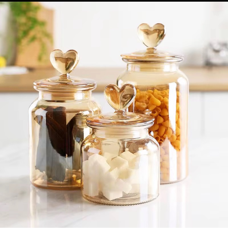 Pote Vidro Âmbar Hermético Decor Afeto Coração | Shopee Brasil