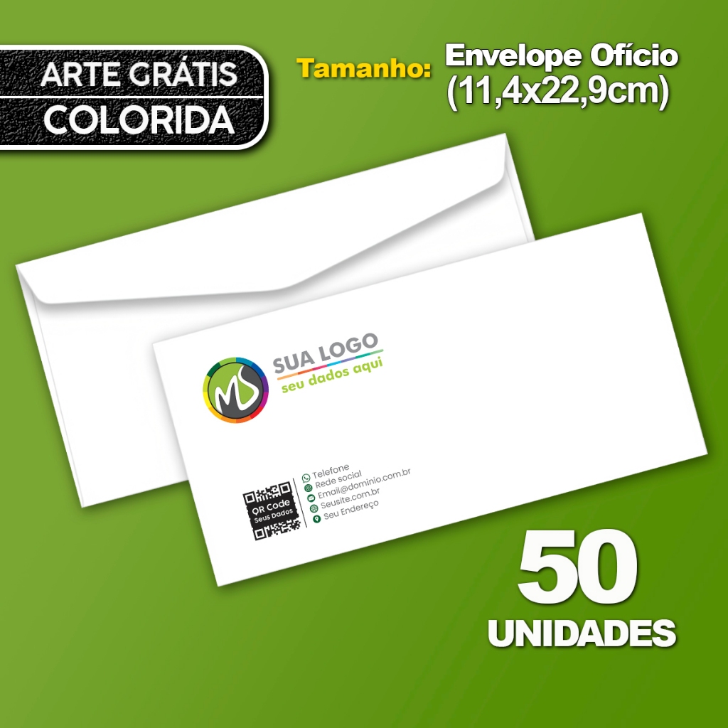 50 Envelopes Personalizados Ofício/Carta - Arte Grátis - Papel Offset ...