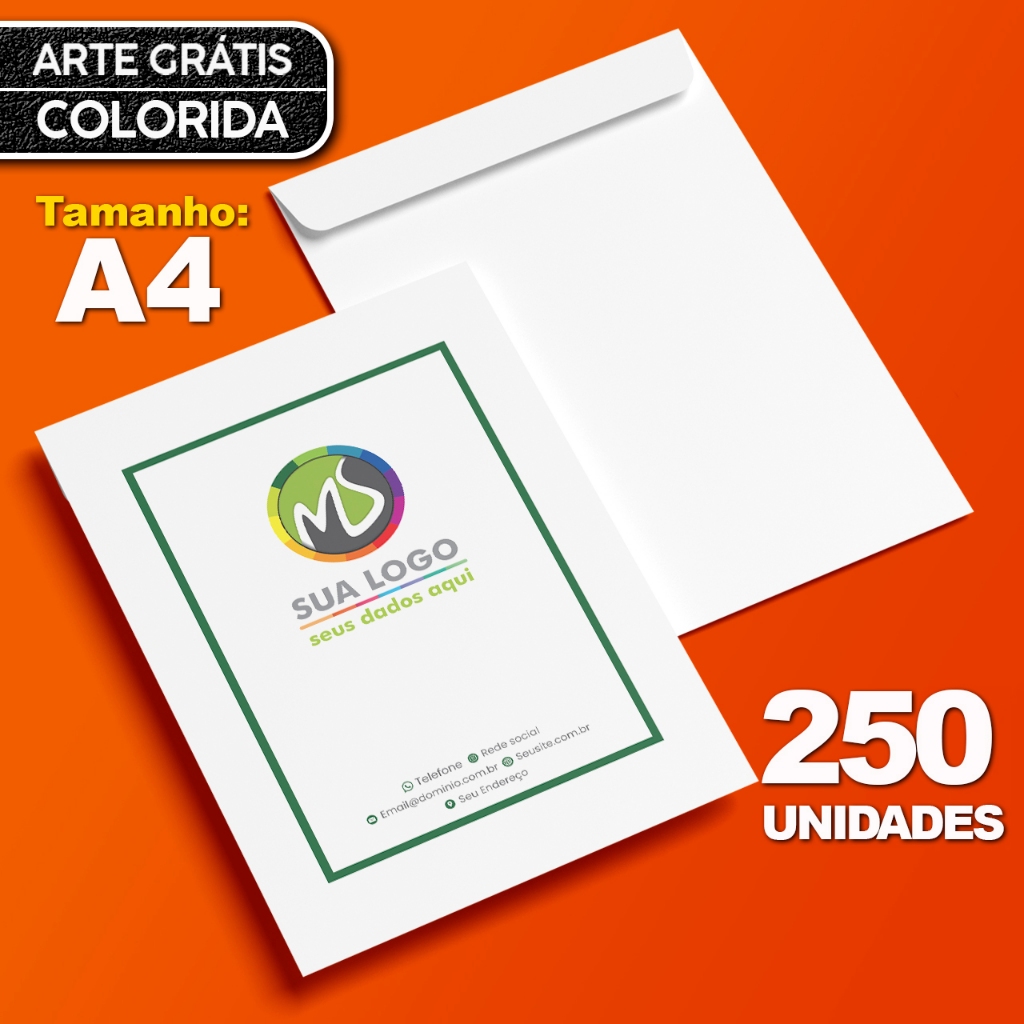 250 Envelopes Personalizados A4 - Arte Grátis - Papel Offset 90g Branco ...