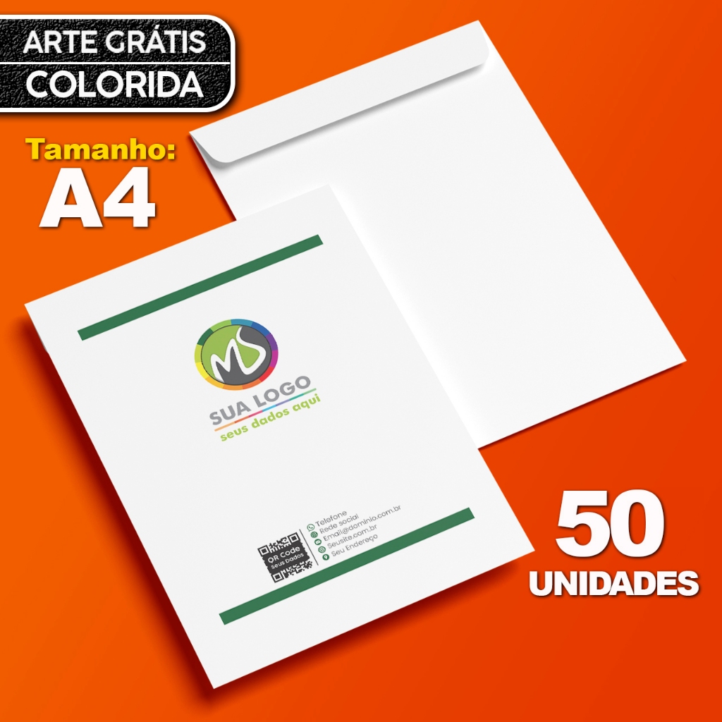50 Envelopes Personalizados A4 - Arte Grátis - Papel Offset 90g Branco ...