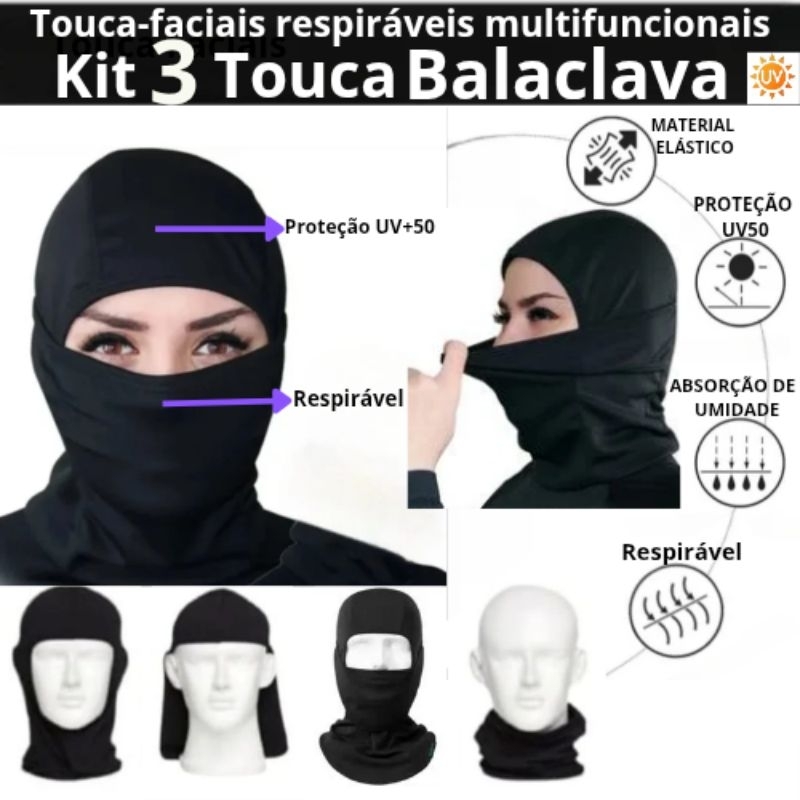 3 Touca Ninja Balaclava Kit Toca UV+50 Proteção Solar Térmica ...