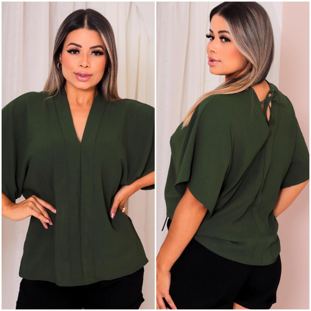 BLUSINHAS FEMININAS PLUS SIZE DECOTE V MANGA MORCEGO TECIDO DUNA | Shopee Brasil