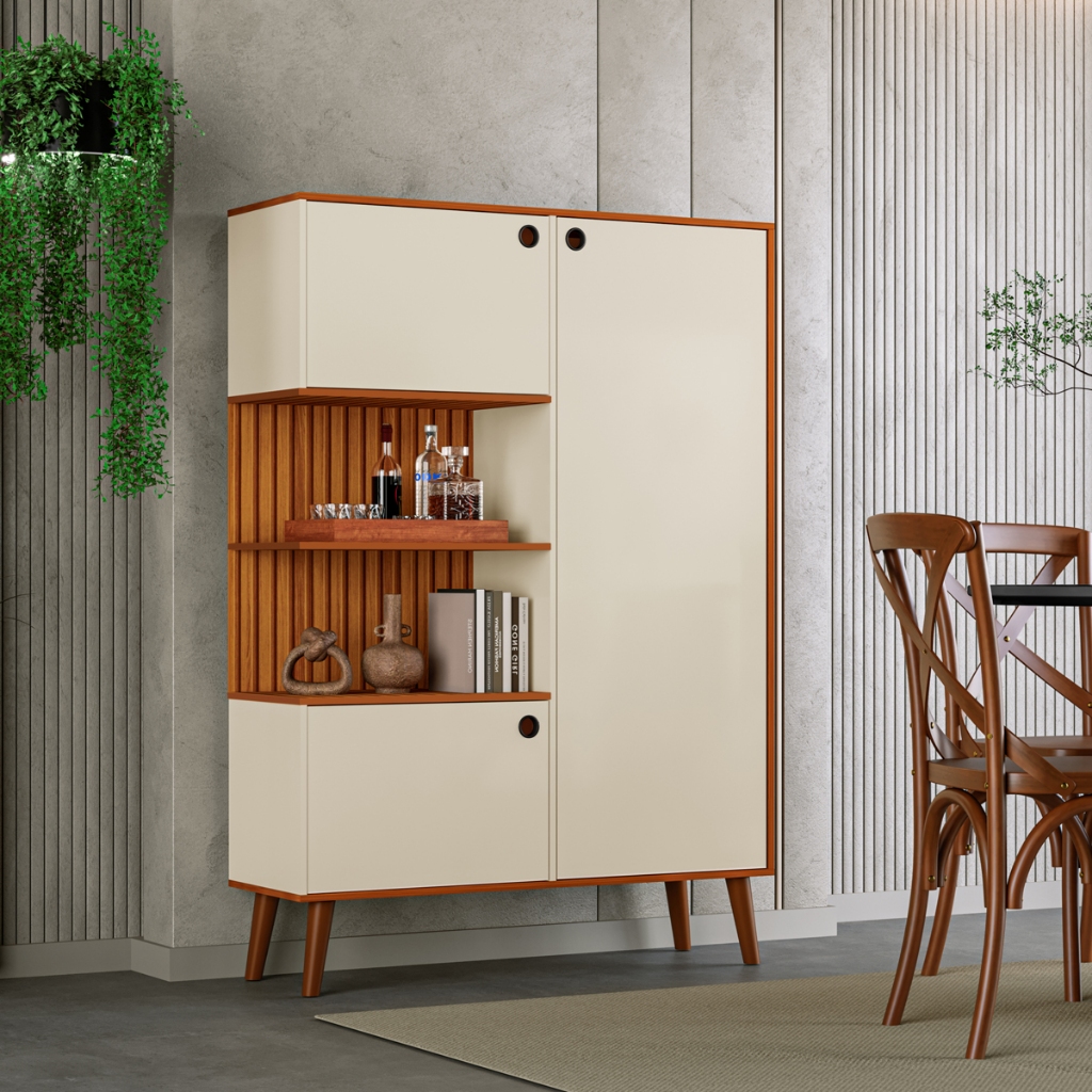 Armário Ripado 3D com 3 Portas e 7 Prateleiras – Móvel Organizador com ...