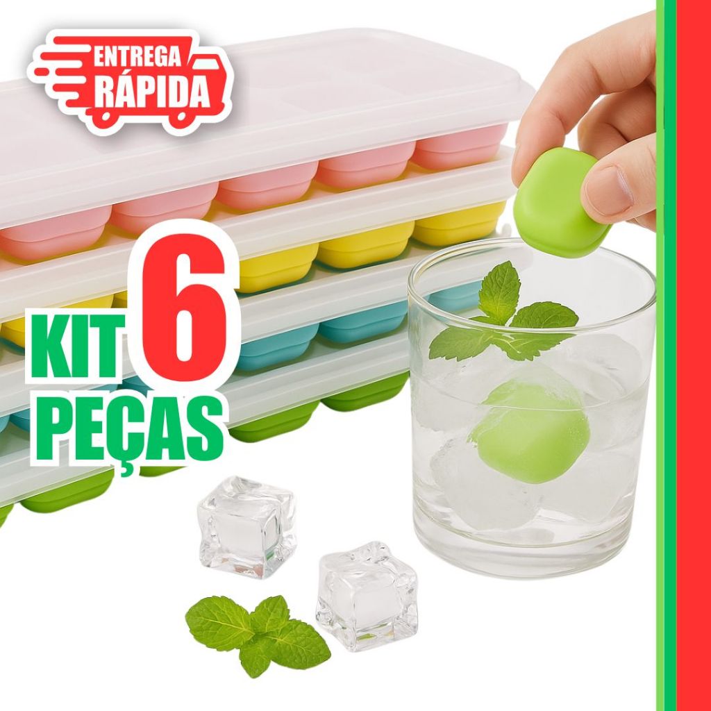 6 Forma de Gelo Silicone Com Tampa Rígida e Flexível Cubo de Gelo ...