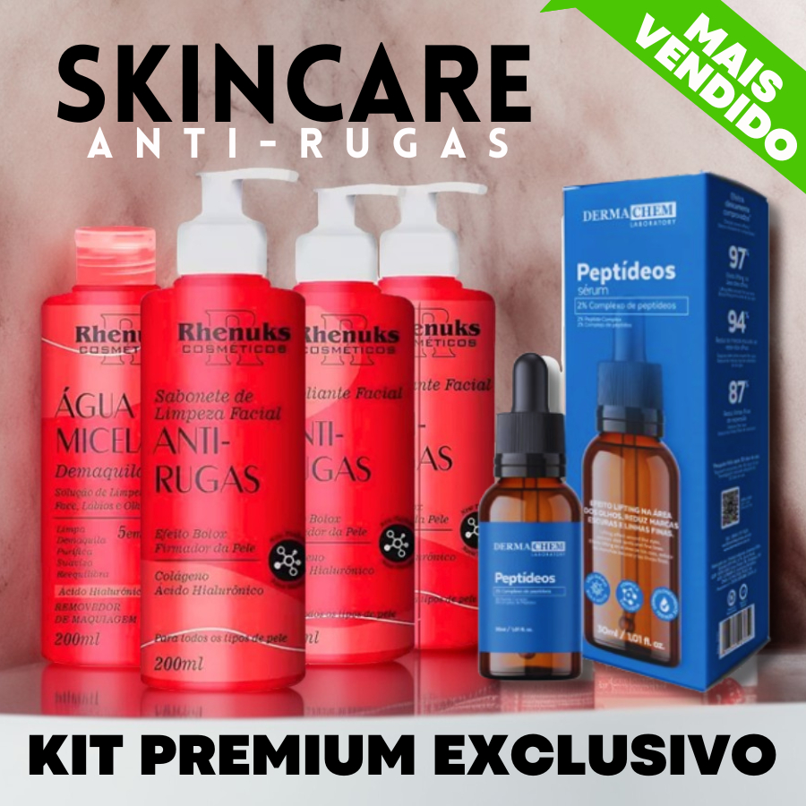 Kit Skincare Anti Rugas Rhenuks + Sérum Peptideos Ant. Rugas Olheiras e ...