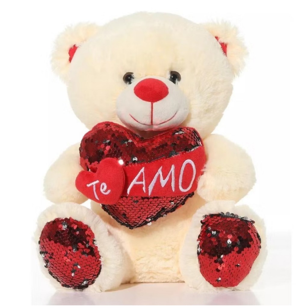 Urso de Pelúcia 32 cm Com Lantejoulas Coração Ursinho Te Amo Super ...