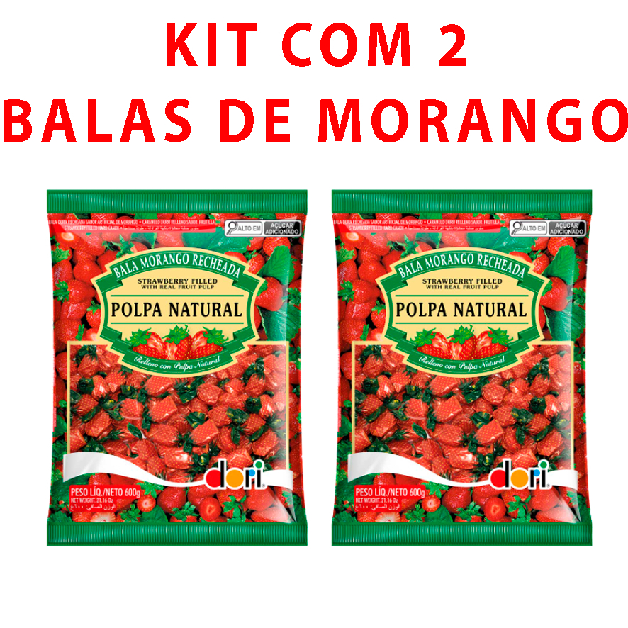 Kit Com 2 Balas De Morango Recheada Polpa Natural 600G - DORI | Shopee ...