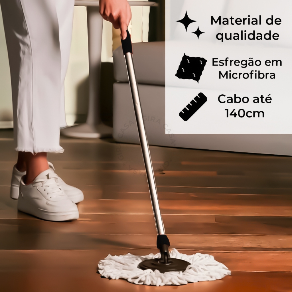 Mop Giratorio Com cabo de 140 cm Cesto Em Inox Balde Centrífuga E ...