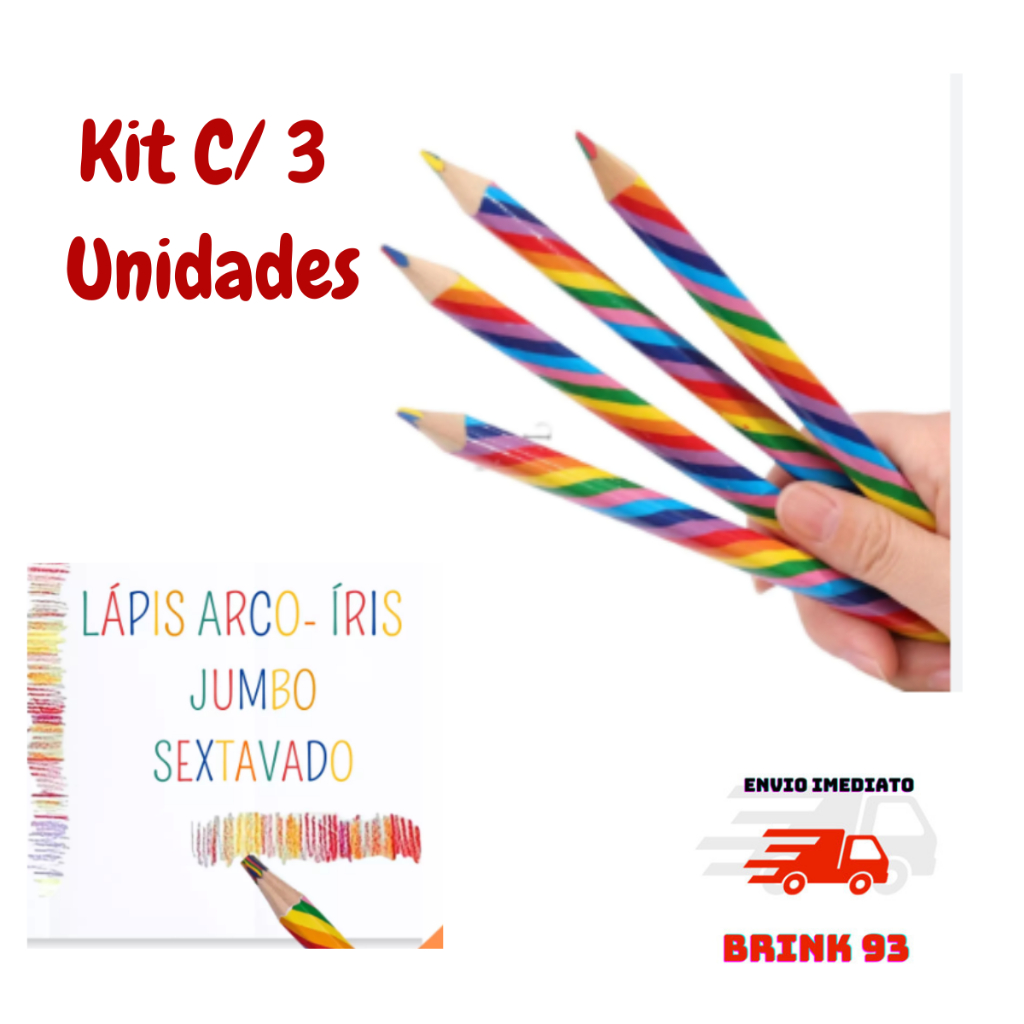 Kit C/3 Lapis Jumbo Arco Iris Rainbow Lyke Lapís de cor Rainbow Lyke ...