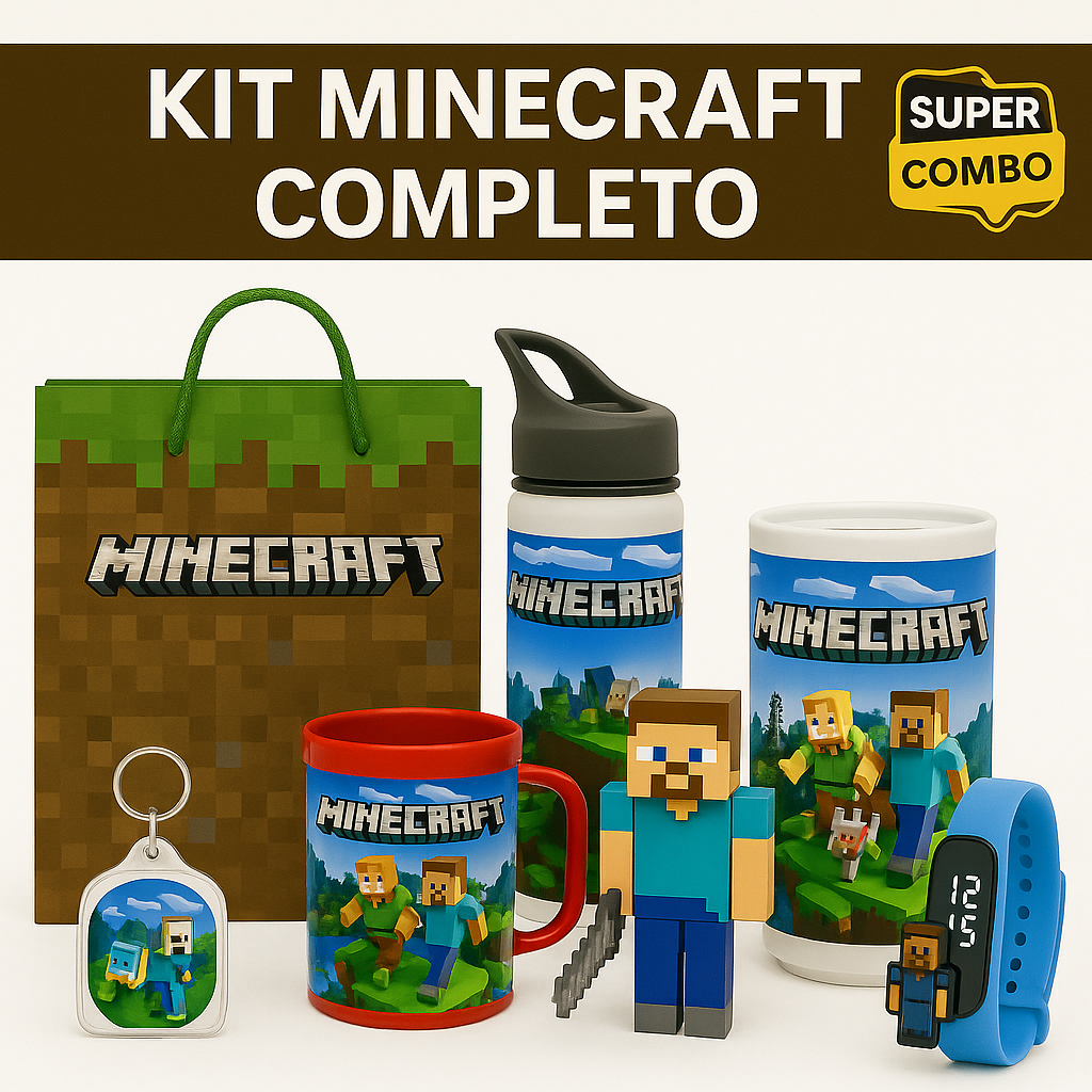 Kit Presente Brinquedo Minecraft Personalizado com Nome – Garrafa, Copo ...