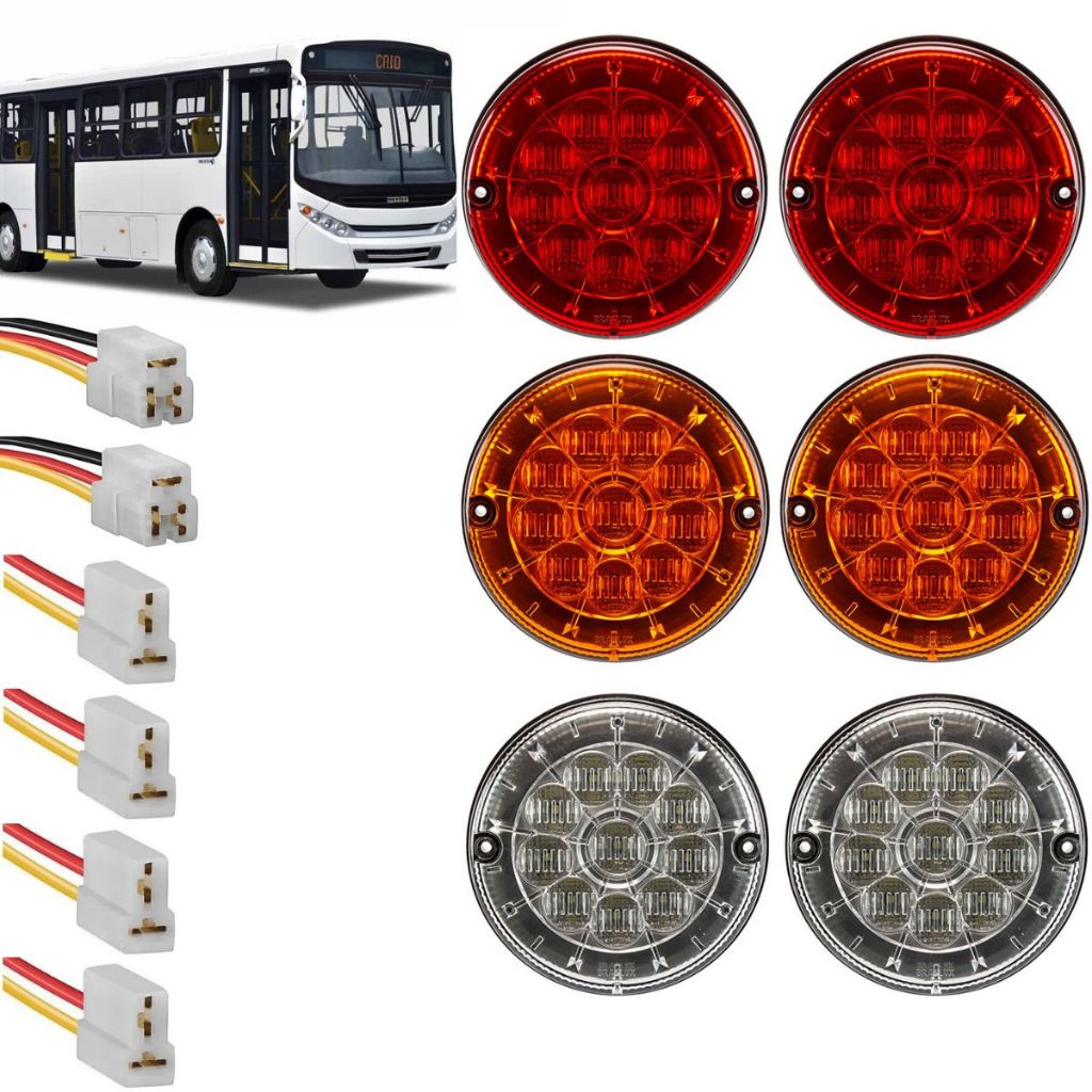 Kit Lanterna Traseira Onibus Caio Apache Vip Picolo Carreta Randon 125MM Led 24v C/Chicote ...