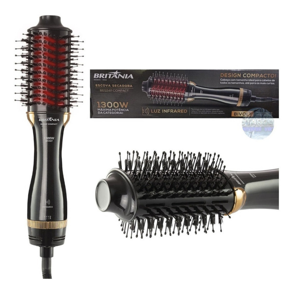 Escova Secadora Britânia BES24P 1300W Bivolt Compacta | Alisa, Modela e ...