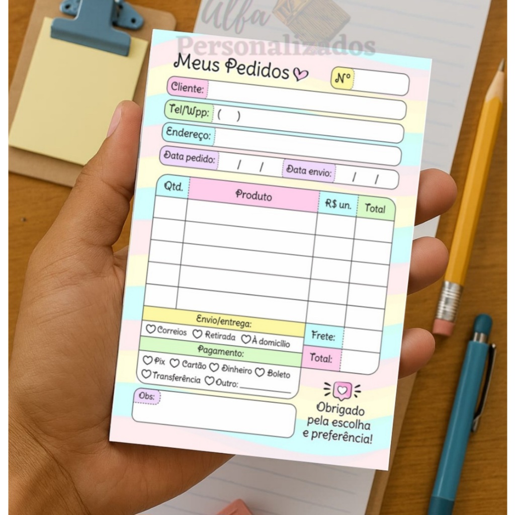 Bloco de Pedidos A6 10X14 Arco-Íris, Candy, Papelaria, Romaneio, Talão, Arco-Íris, bloquinho ...