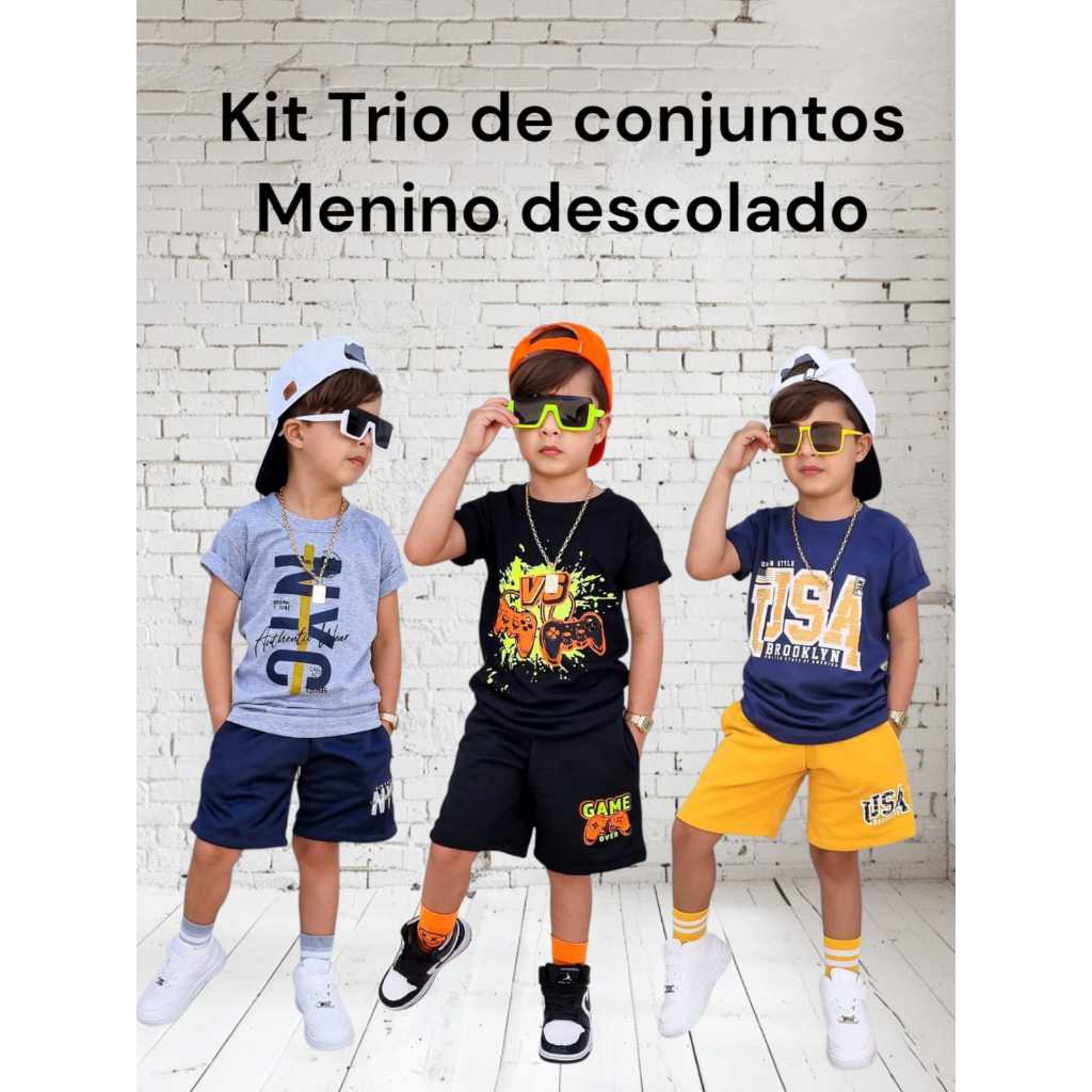 Kit 3 Conjuntos Masculinos Infantis - Roupa Menino Descolado Estiloso ...